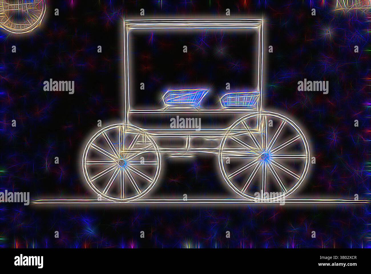 A stylized representation of a vintage carriage, featuring distinct ...