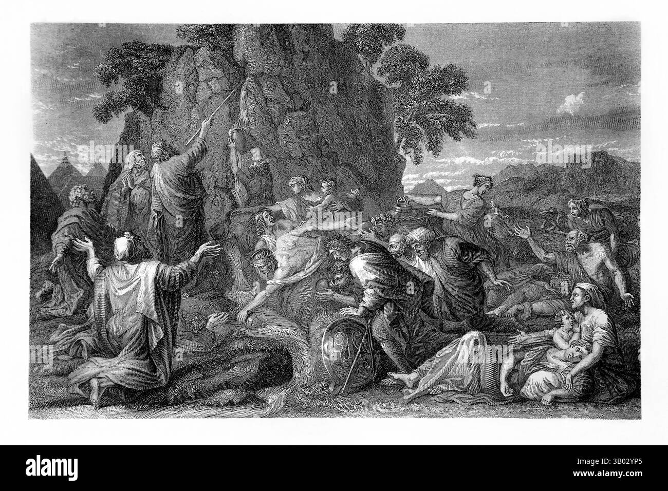 Moses striking the rock bible Black and White Stock Photos & Images - Alamy