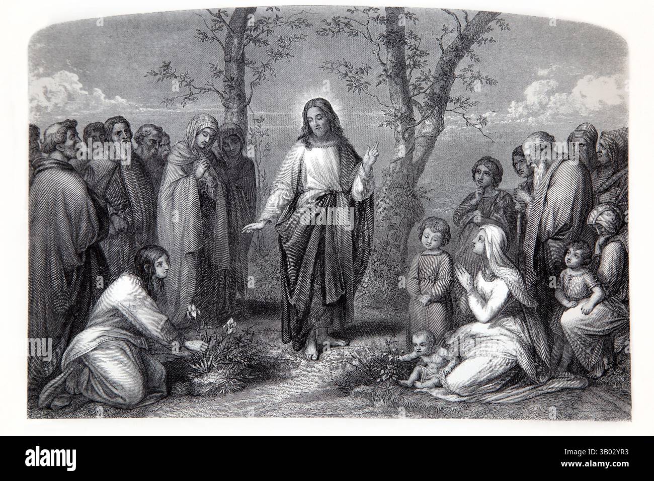 Steel Engraving of Jesus Christ and the Sermon on the Mount "Consider ...