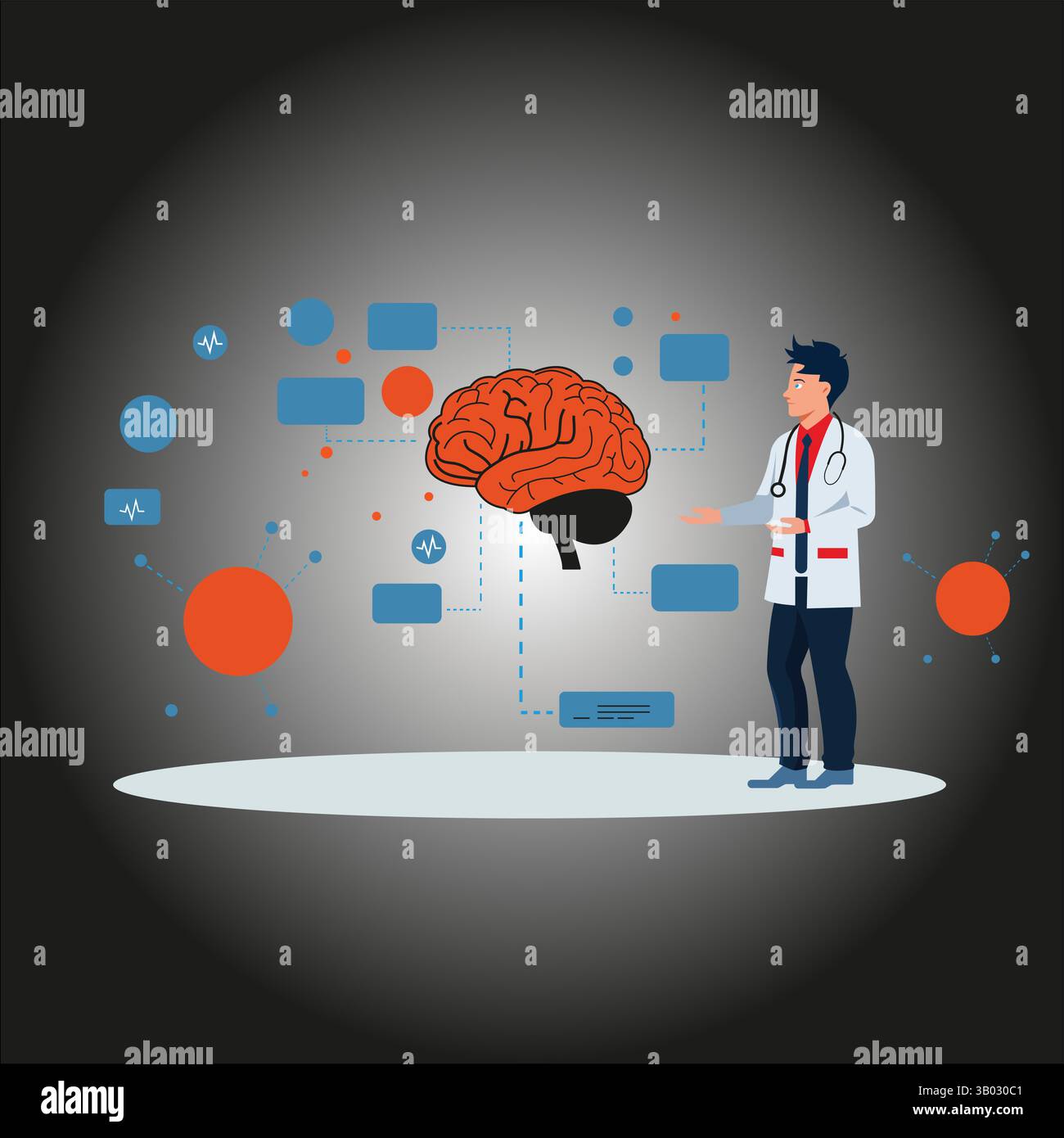 Doctor presenting infographic showing human brain functions using a ...