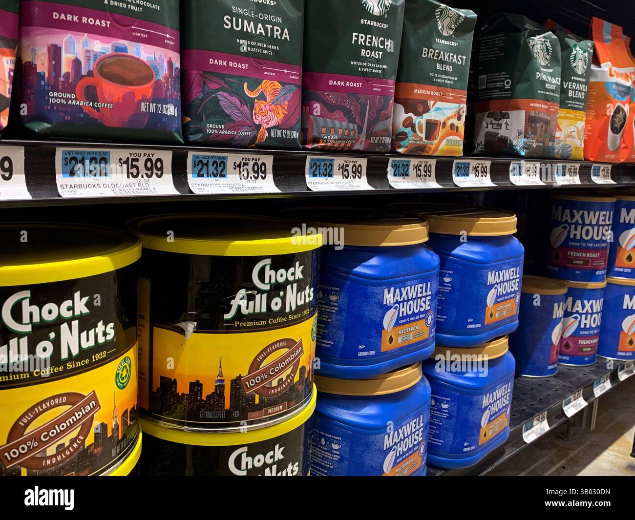 Selection of coffee in grocery store Stock Photo - Alamy