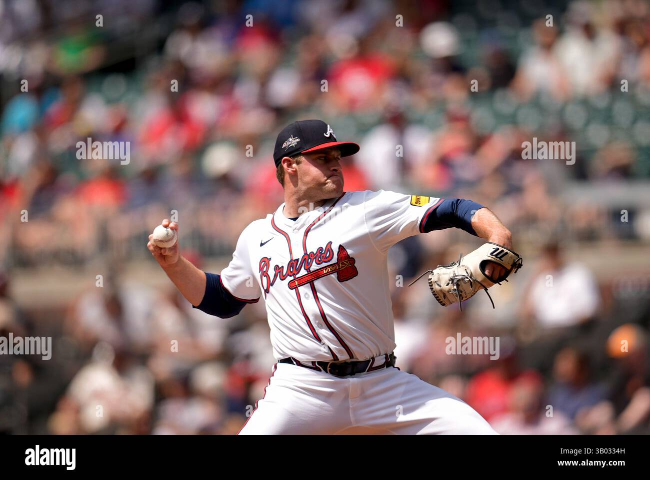 Atlanta Braves pitcher Bryce Elder (55) delivers against the St. Louis ...