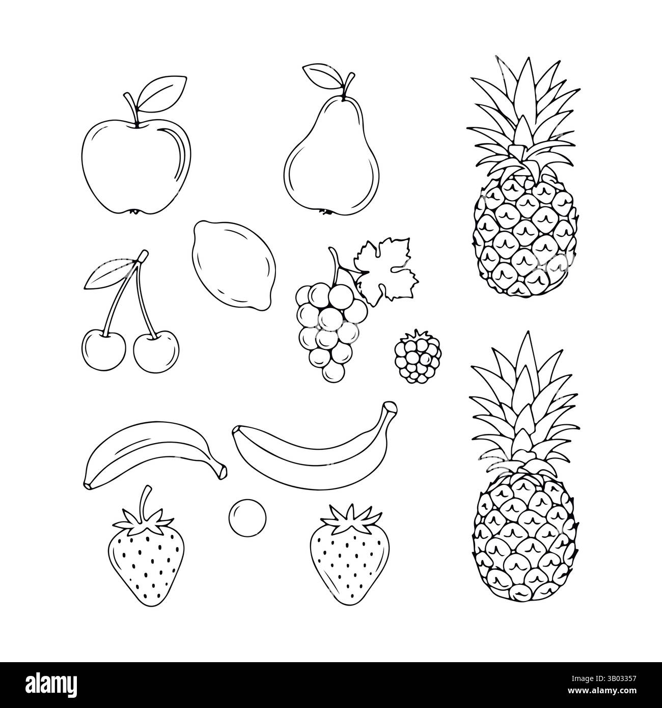 Pineapple outline for kids Black and White Stock Photos & Images - Alamy