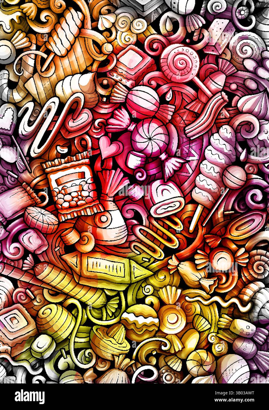 Cartoon vector doodle Candies illustration. Funny Sweet food watercolor ...