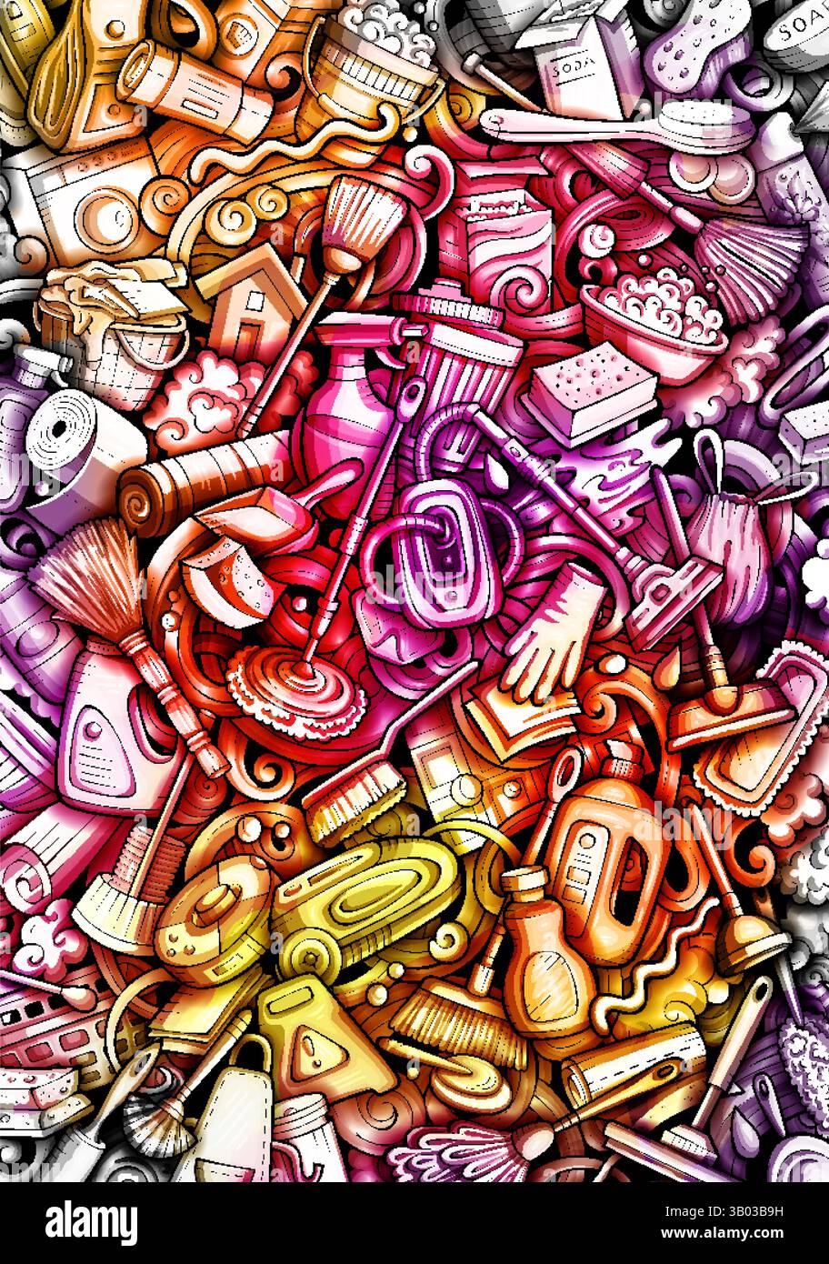 Cartoon graphics watercolor vector doodles Cleaning background Stock ...