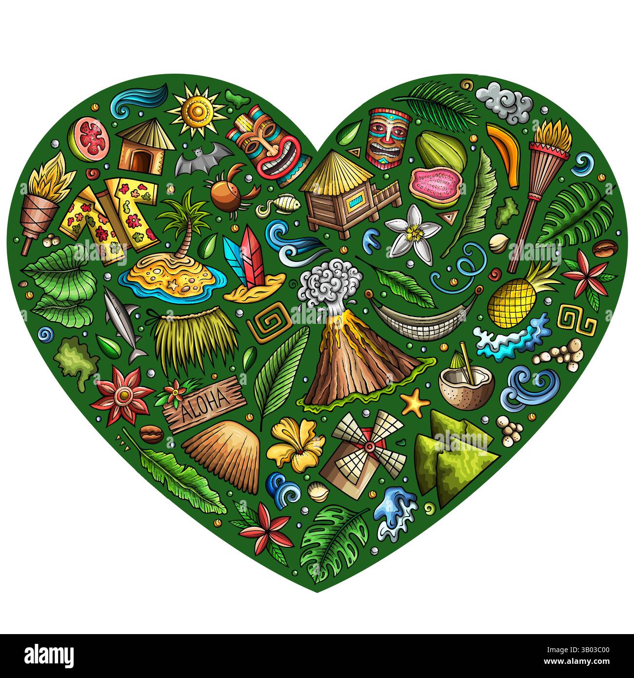 Colorful vector set of Hawaii cartoon doodle objects, symbols and items ...