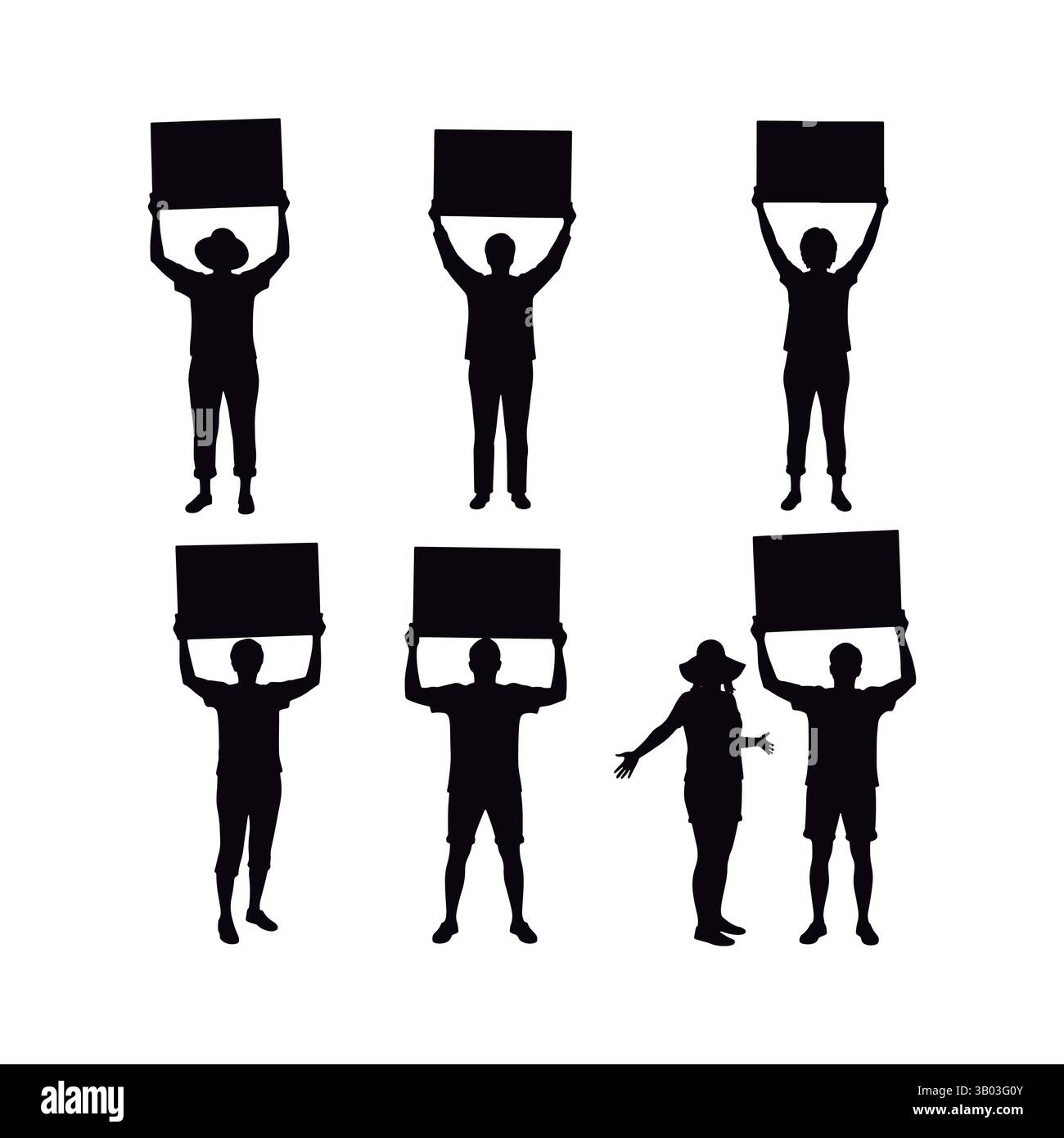 Set of Silhouettes of Activists Holding Up Signs. Set of Protestors ...