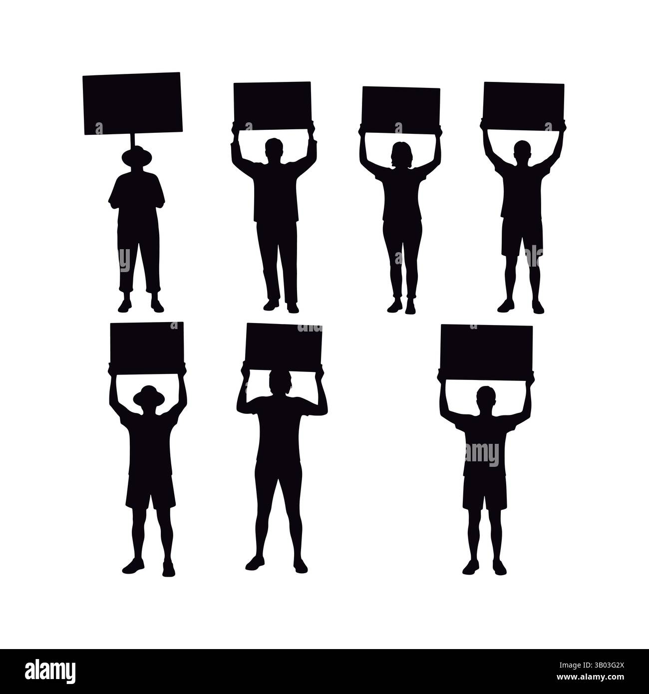 Set of Silhouettes of Activists Holding Up Signs. Set of Protestors ...