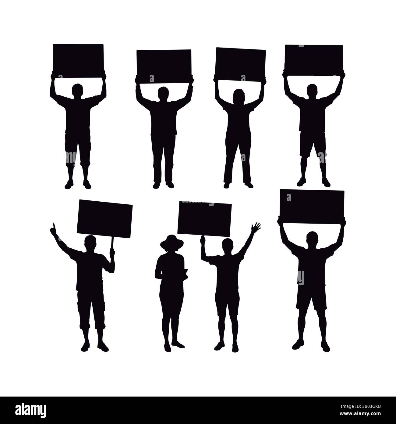 Set of Silhouettes of Activists Holding Up Signs. Set of Protestors ...