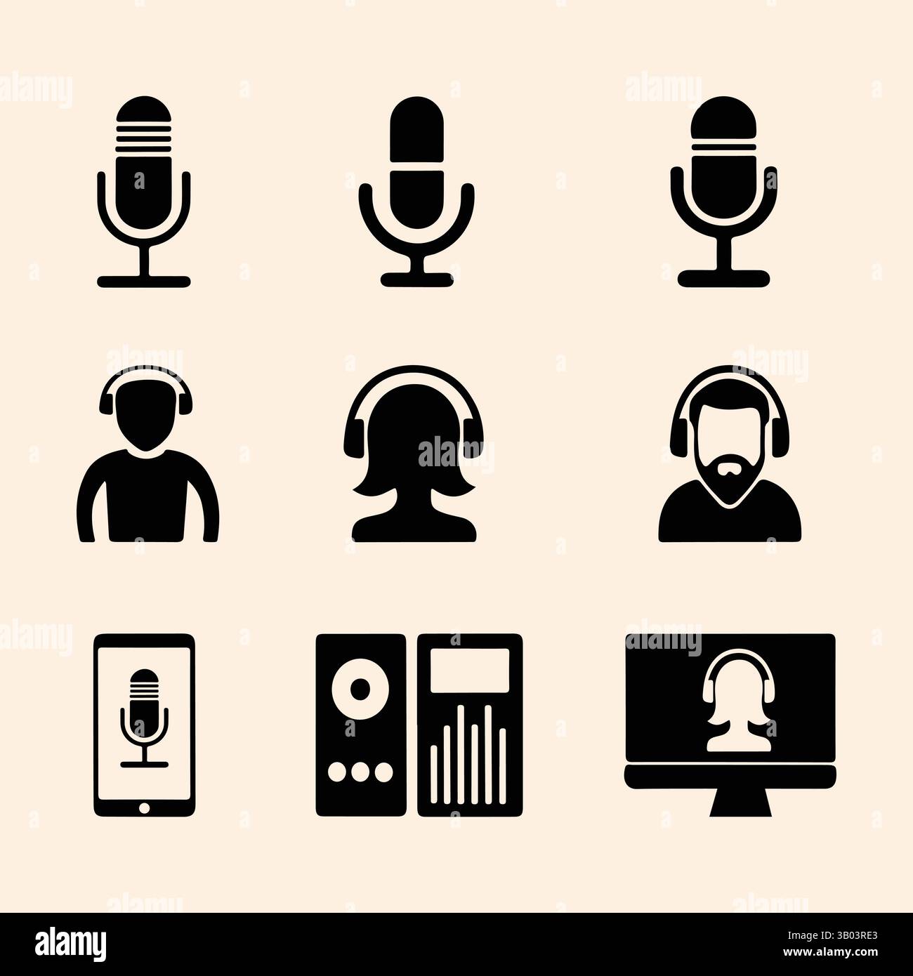 Podcast icon set. Microphone Vector icon set. Mic Icon Set. Mic Icon Set, Microphone, Host and ...