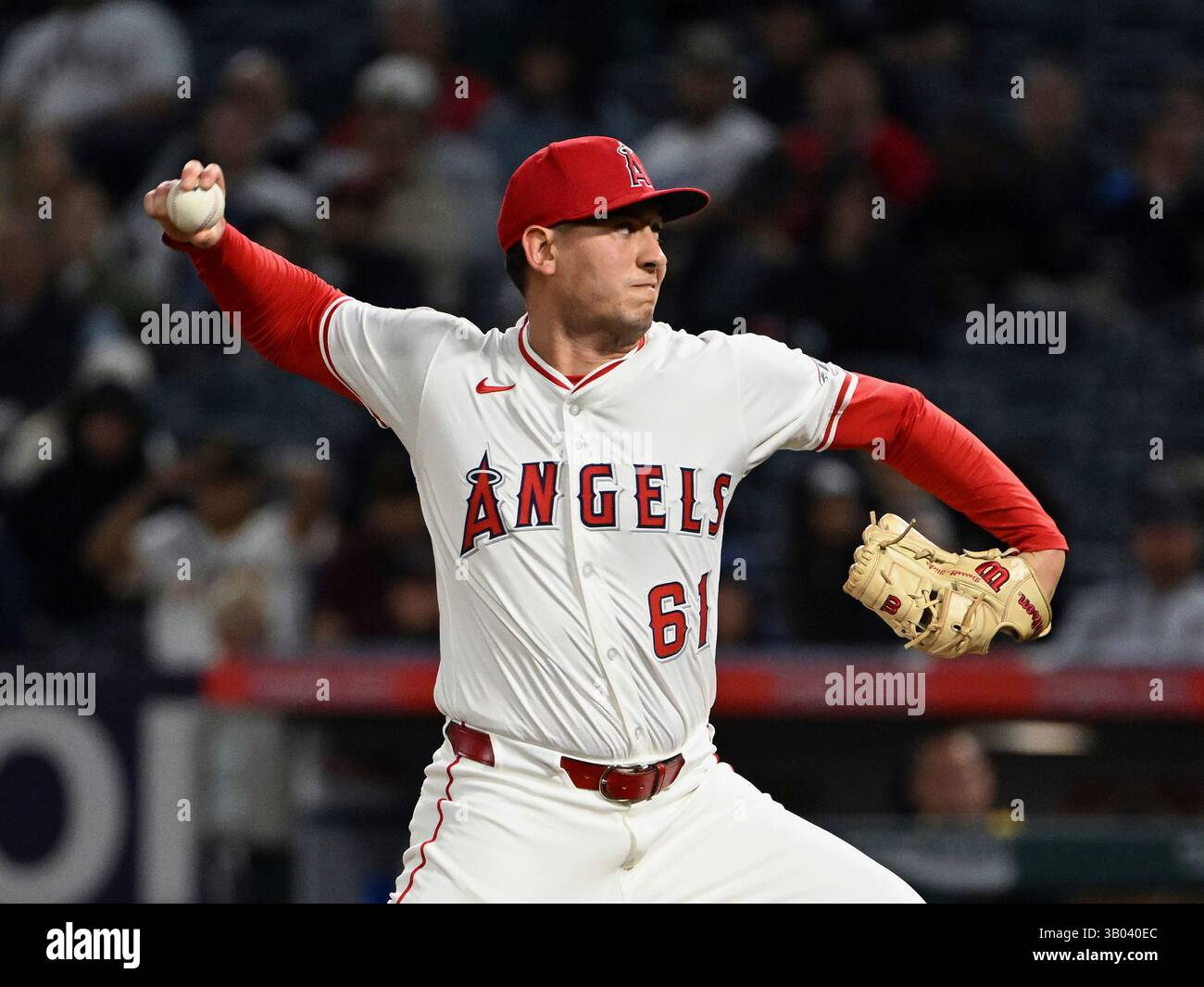 ANAHEIM, CA - APRIL 22: Los Angeles Angels pitcher Michael Darrell-Hicks (61) pitching during an ...