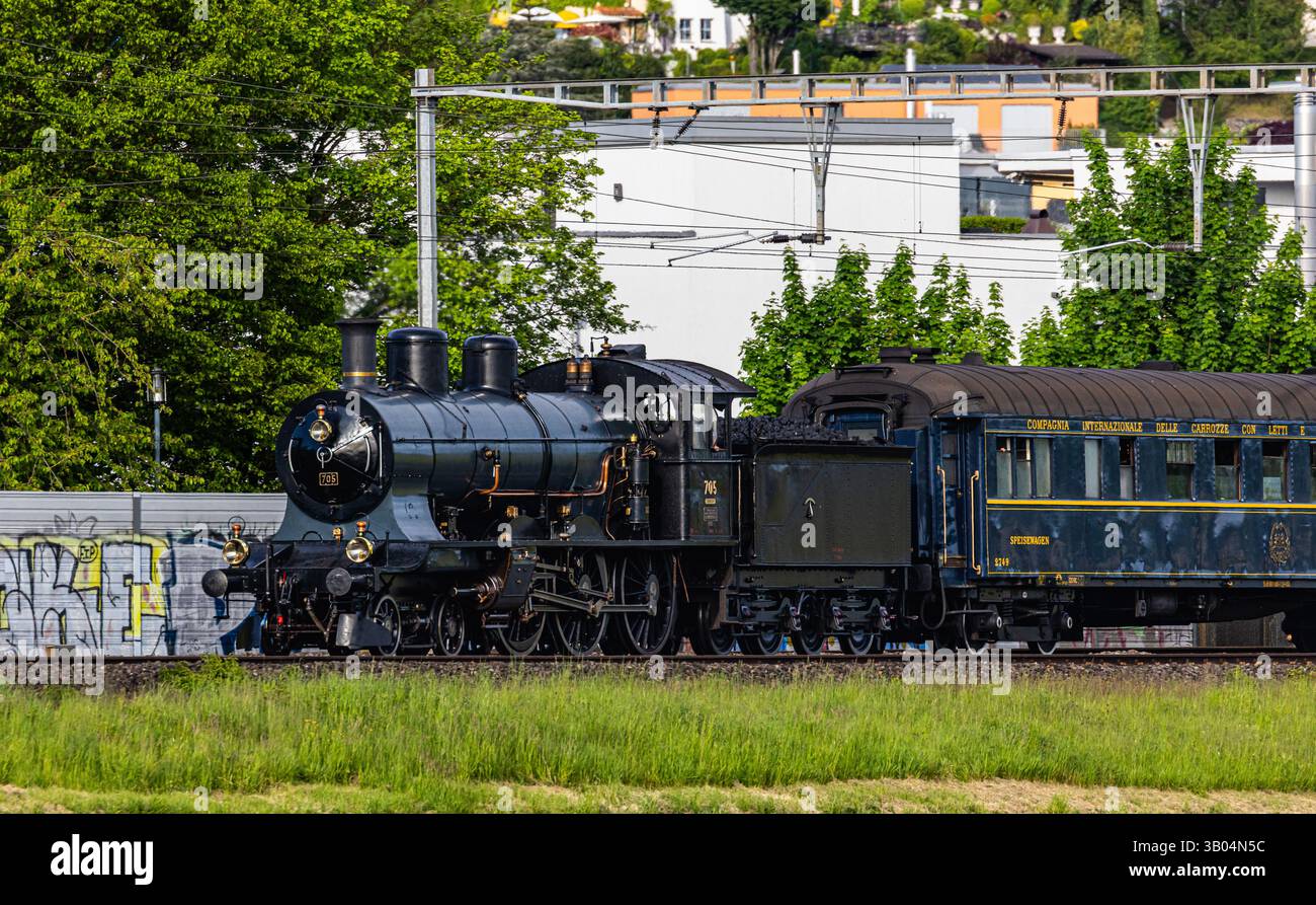 Bassersdorf, Switzerland, 5th Mai 2024:The steam locomotive A 3/5 705 ...