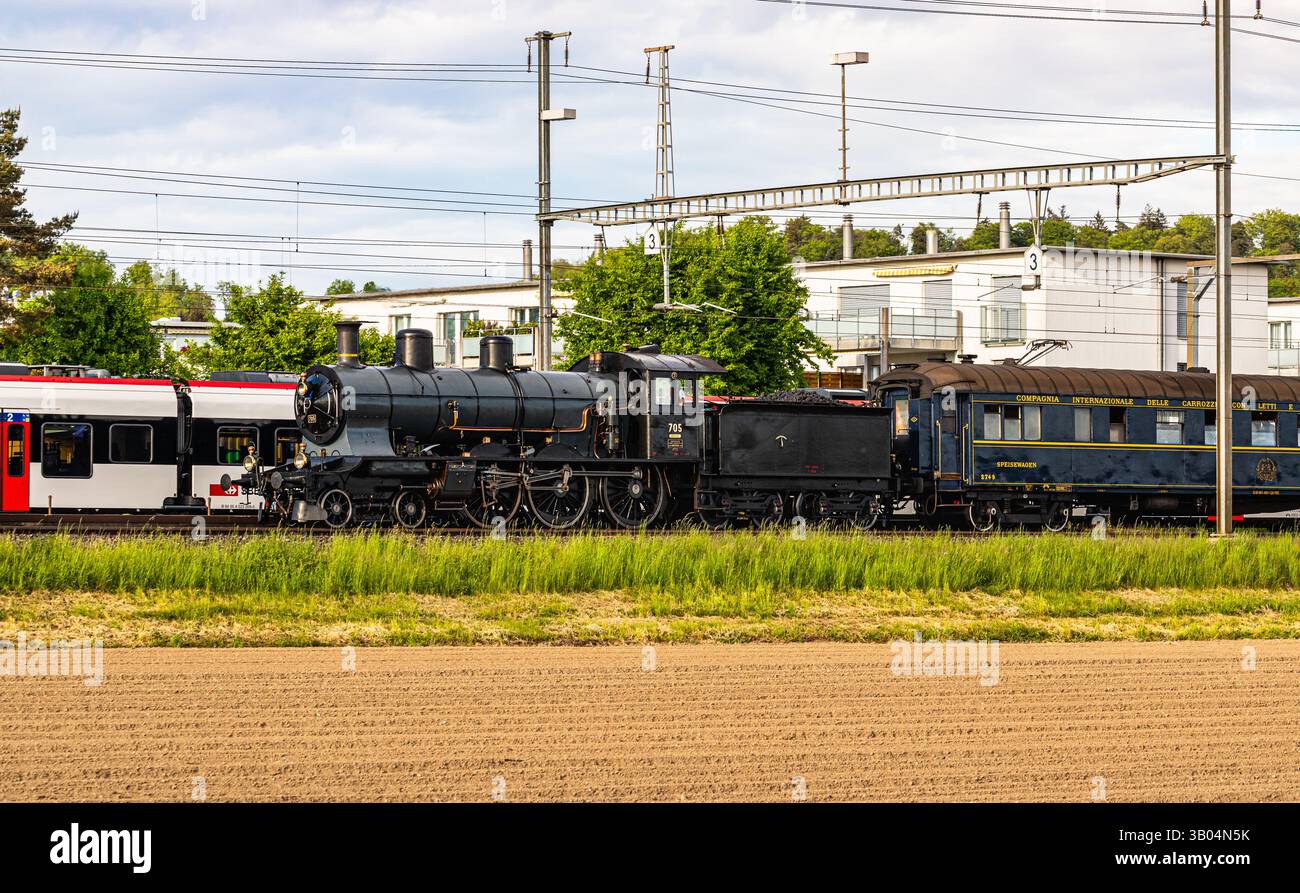 Bassersdorf, Switzerland, 5th Mai 2024:The steam locomotive A 3/5 705 ...