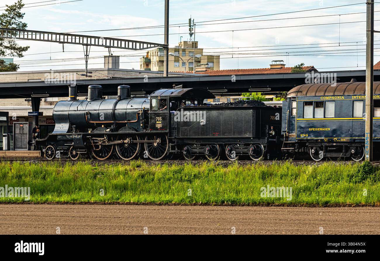 Bassersdorf, Switzerland, 5th Mai 2024:The steam locomotive A 3/5 705 ...