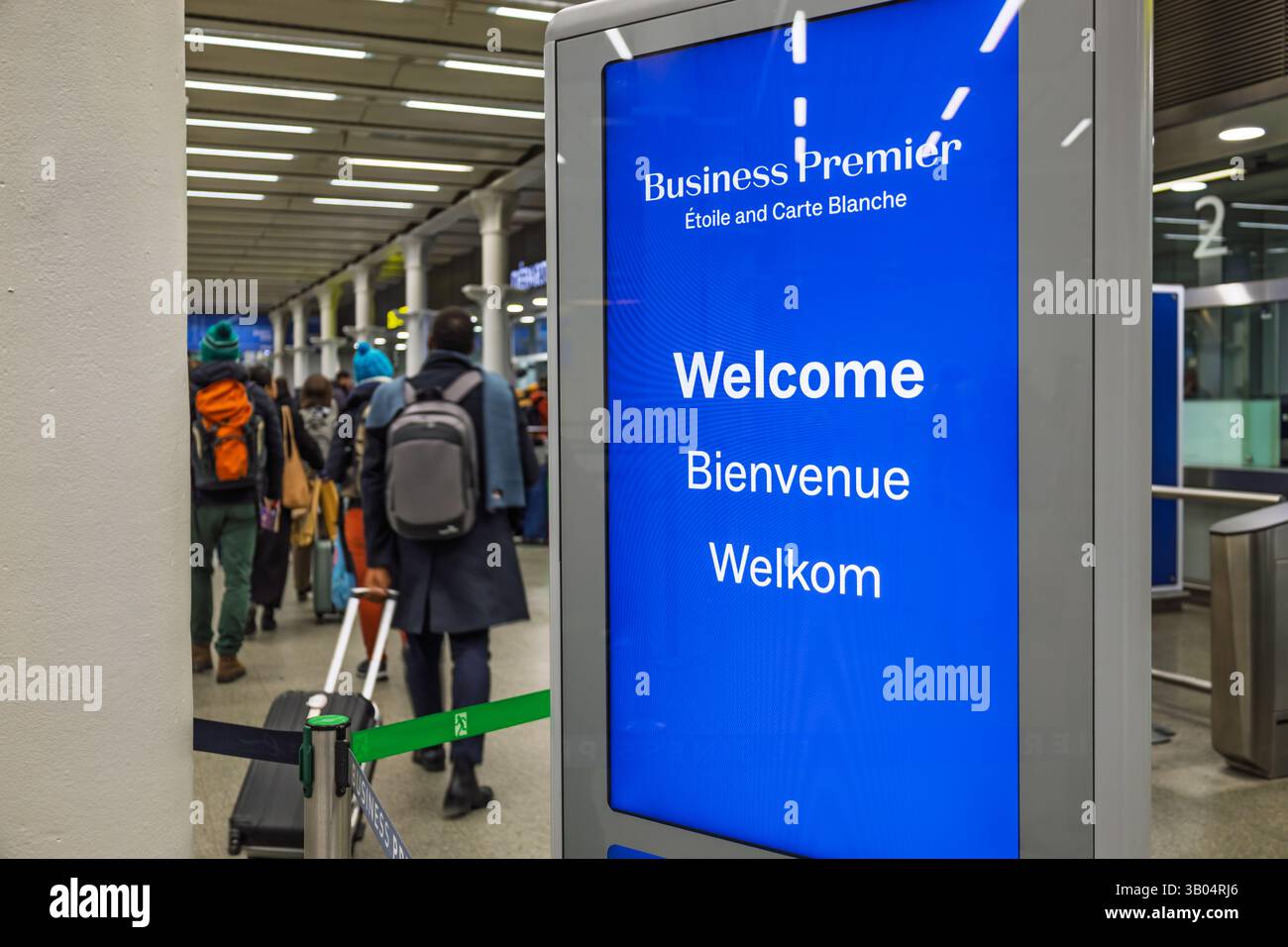 Eurostar Welcome Sign with Multilingual Greetings at Train Station ...