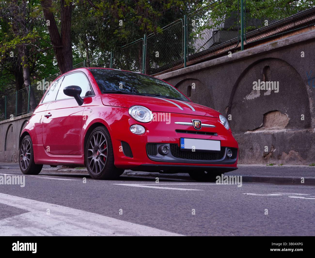 Bucharest, Romania – April 16, 2025: Front side view of Abarth 695 ...