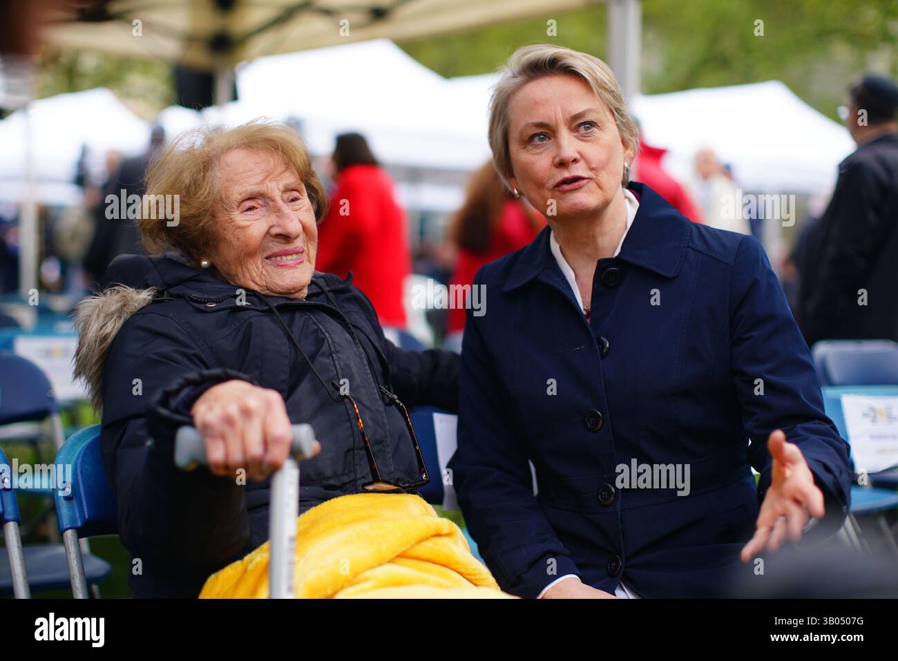 Home Secretary Yvette Cooper speaks to Bergen-Belsen survivor Susan ...