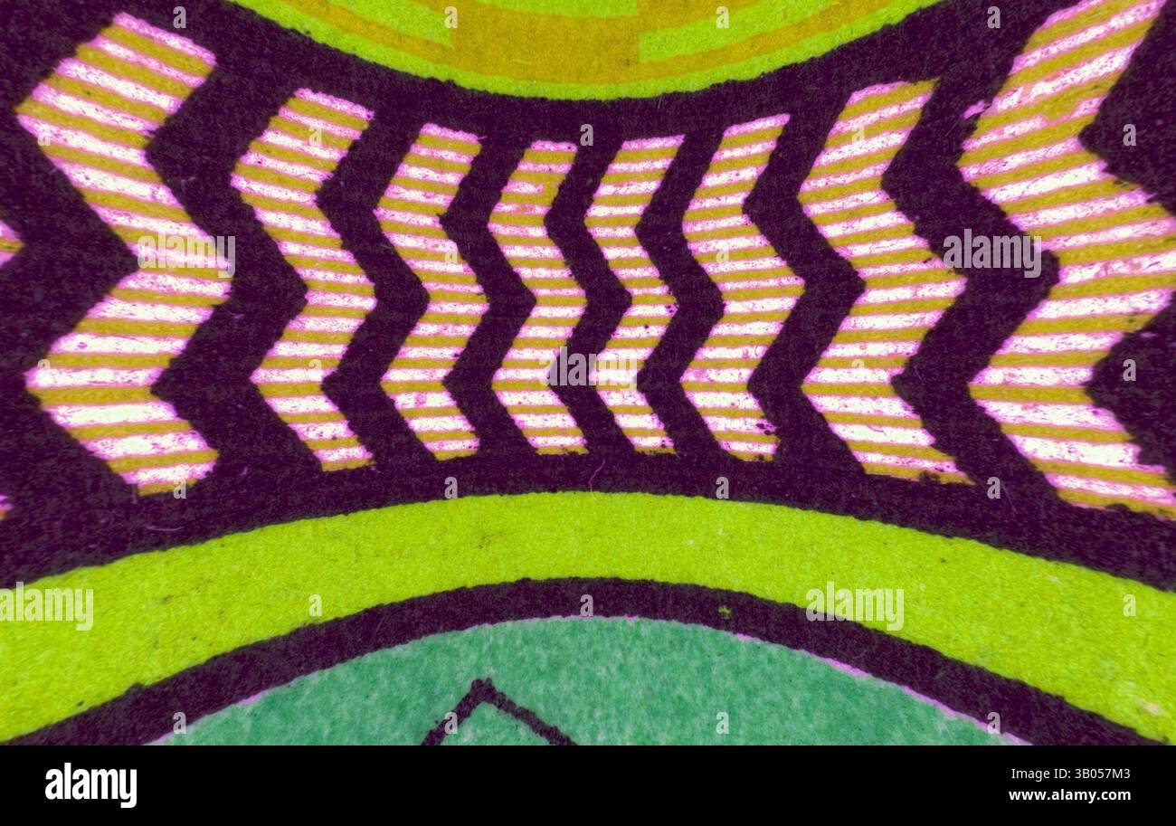 A vibrant fabric design featuring bold zigzag patterns in contrasting ...