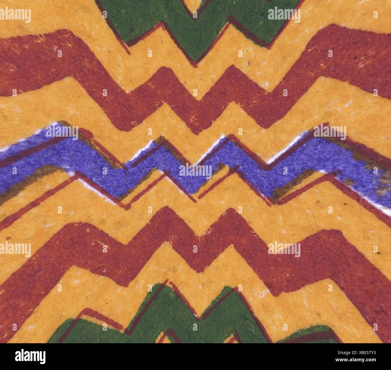 A vibrant pattern featuring bold, zigzag lines in rich hues of green ...