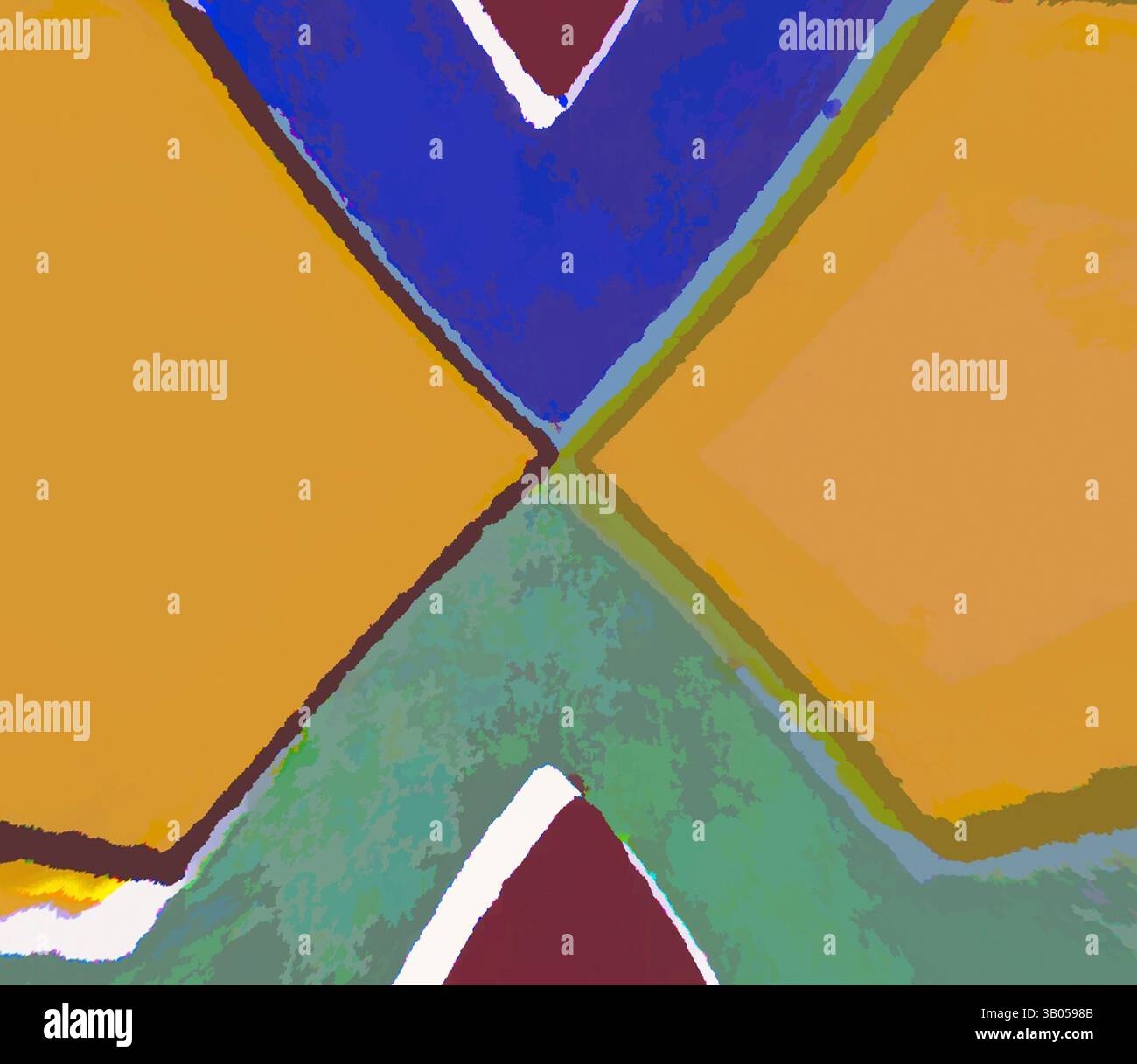 A vibrant composition featuring bold geometric shapes in shades of blue, yellow, green, and red ...