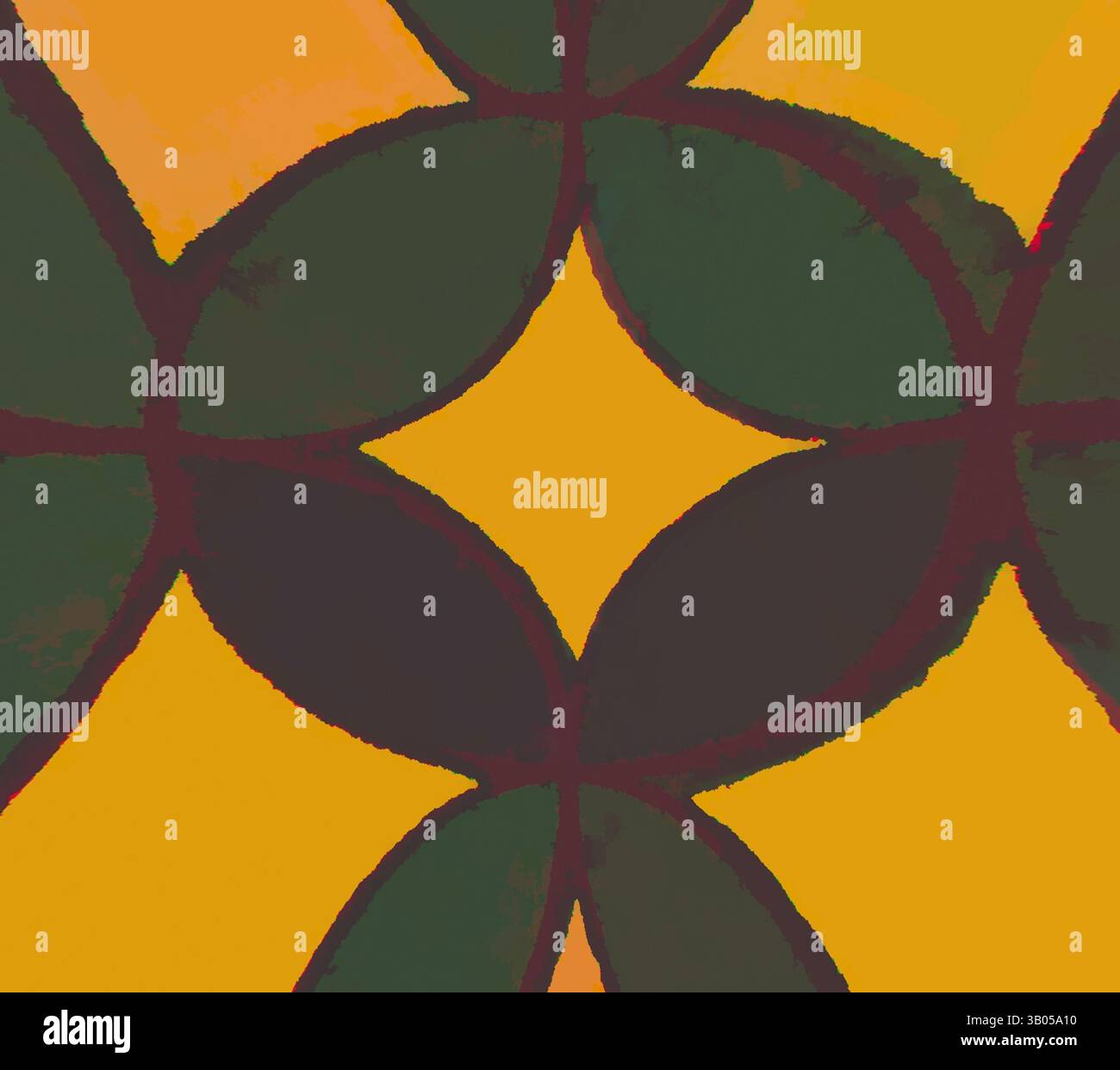 A vibrant pattern featuring interlocking shapes in bold greens and warm ...