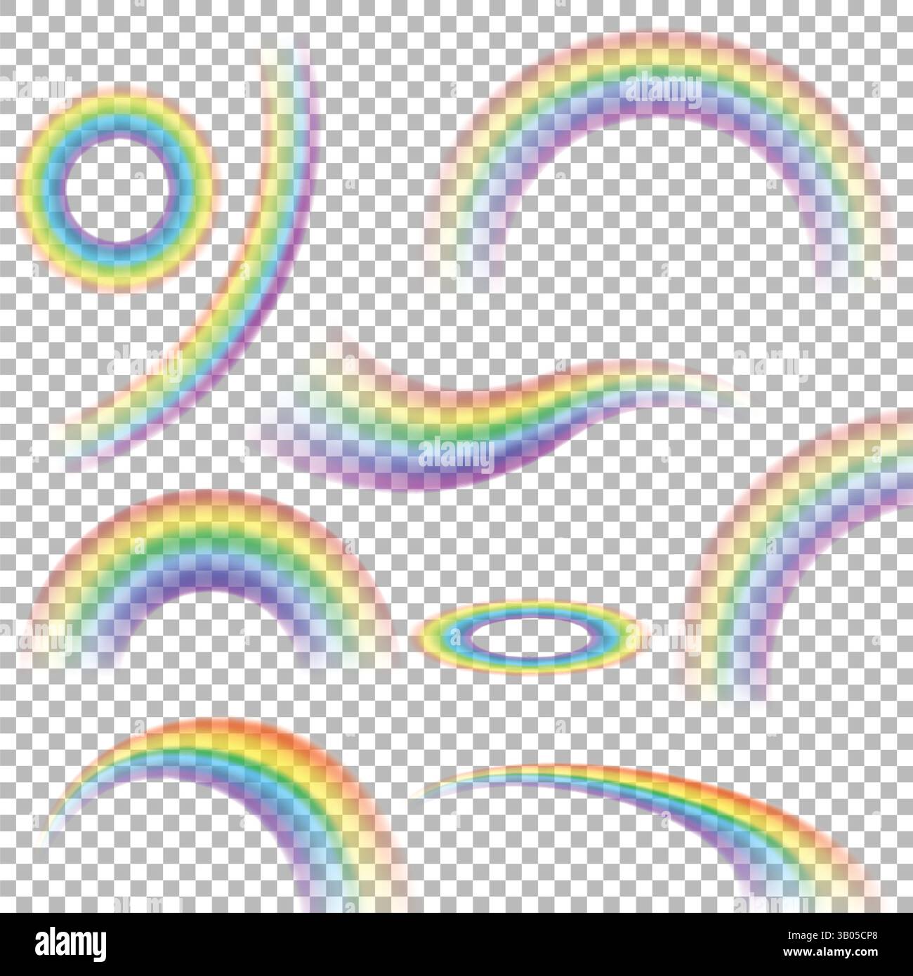 Rainbows in different shape realistic set on transparent background ...