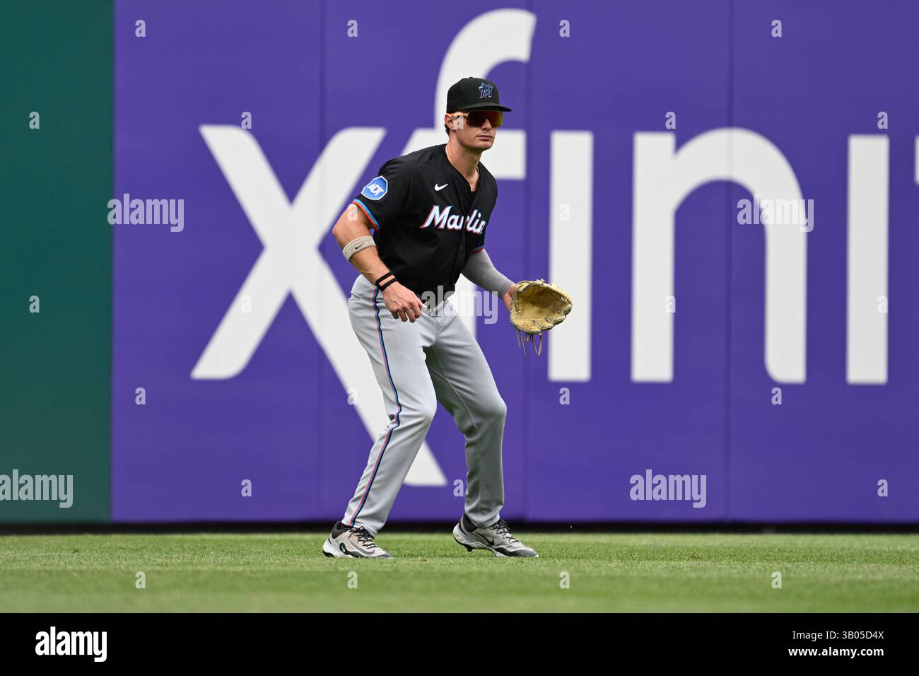 PHILADELPHIA, PA - APRIL 19: Miami Marlins outfielder Griffin Conine ...
