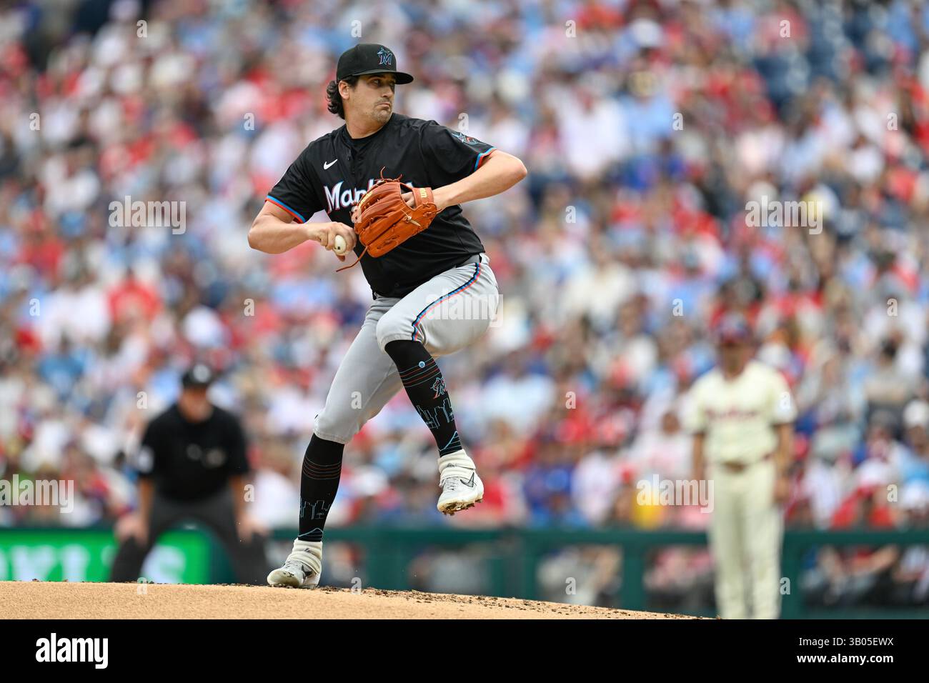 PHILADELPHIA, PA - APRIL 19: Miami Marlins pitcher Cal Quantrill (47 ...