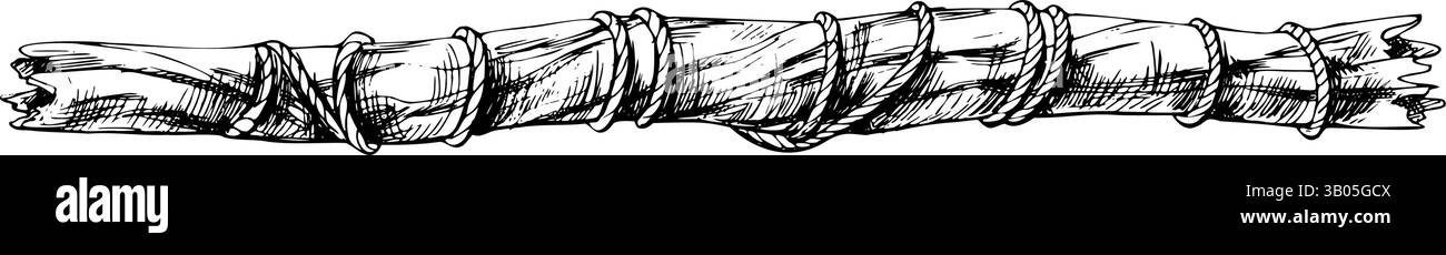 Part of a stick, branch wrapped with a rope, twine, decorative element ...