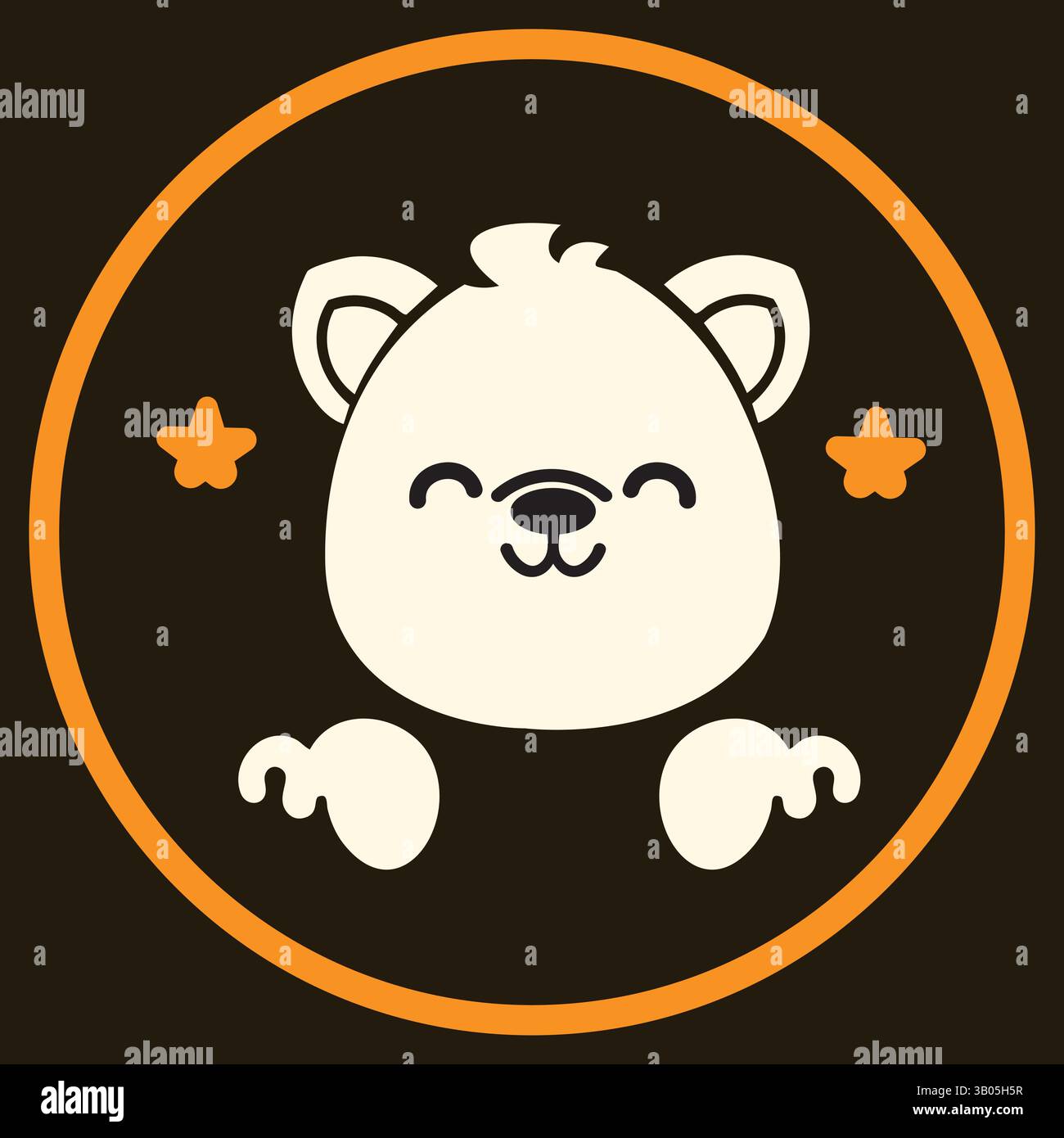 Cute Smiling Bear Logo in Vector Style with Circular Badge and Stars ...