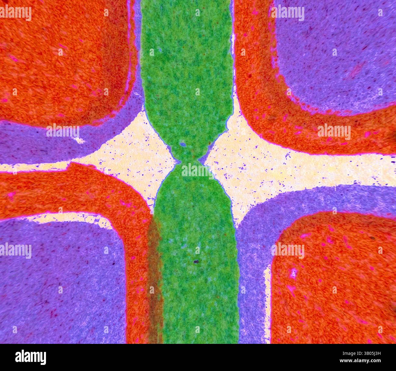 Vibrant abstract shapes intertwine, creating a dynamic intersection of colors and patterns that ...