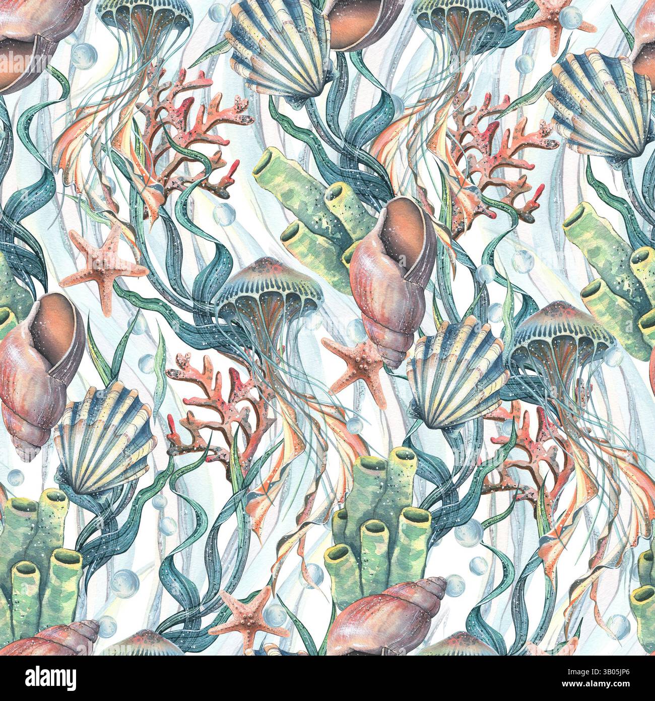 Jellyfish, seashells, seaweed, starfish, corals, sea sponges and ...