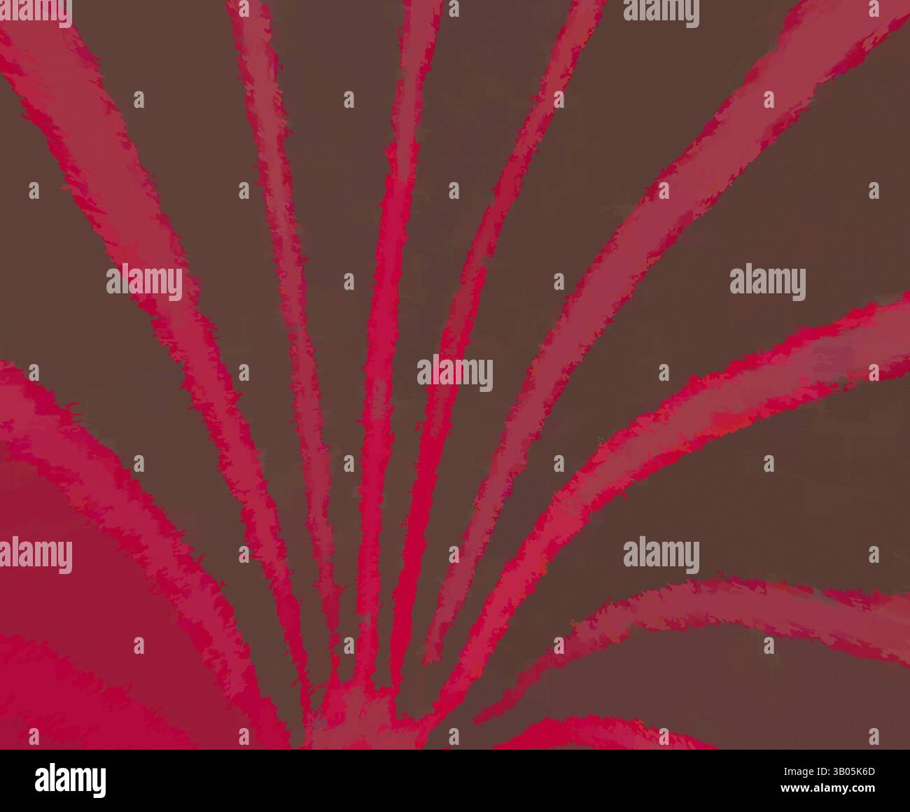 A vibrant burst of red radiates outward against a warm brown background ...