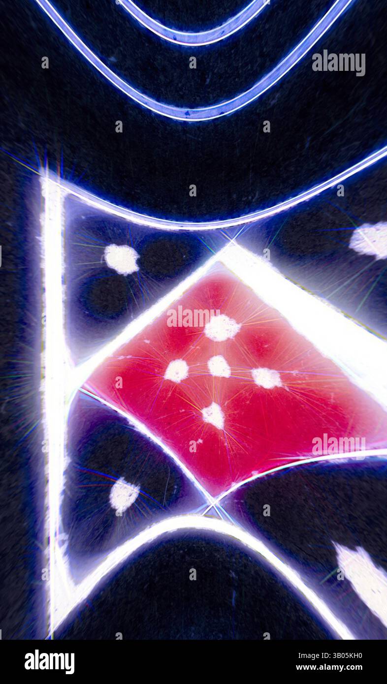 A vibrant interplay of geometric shapes featuring a striking red ...