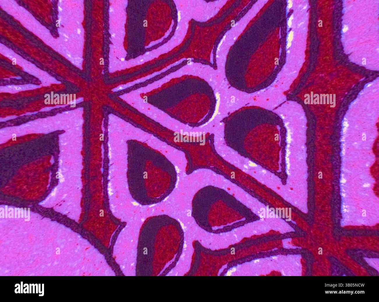 An intricate pattern featuring bold lines and geometric shapes in vivid ...