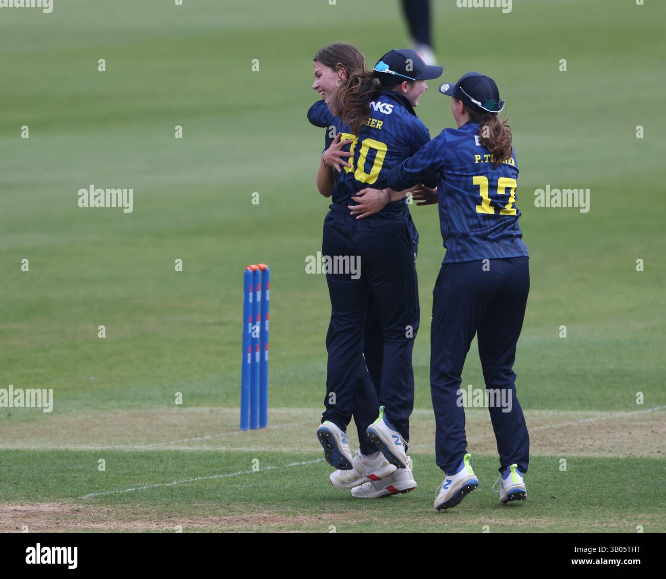 Durham's Grace Thompson celebrates after trapping Essex's Joanne ...
