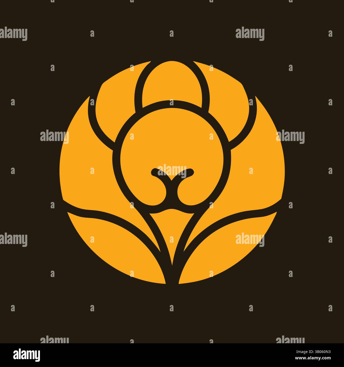 Illustration of a stylized lion head inside a circle with a symmetrical ...
