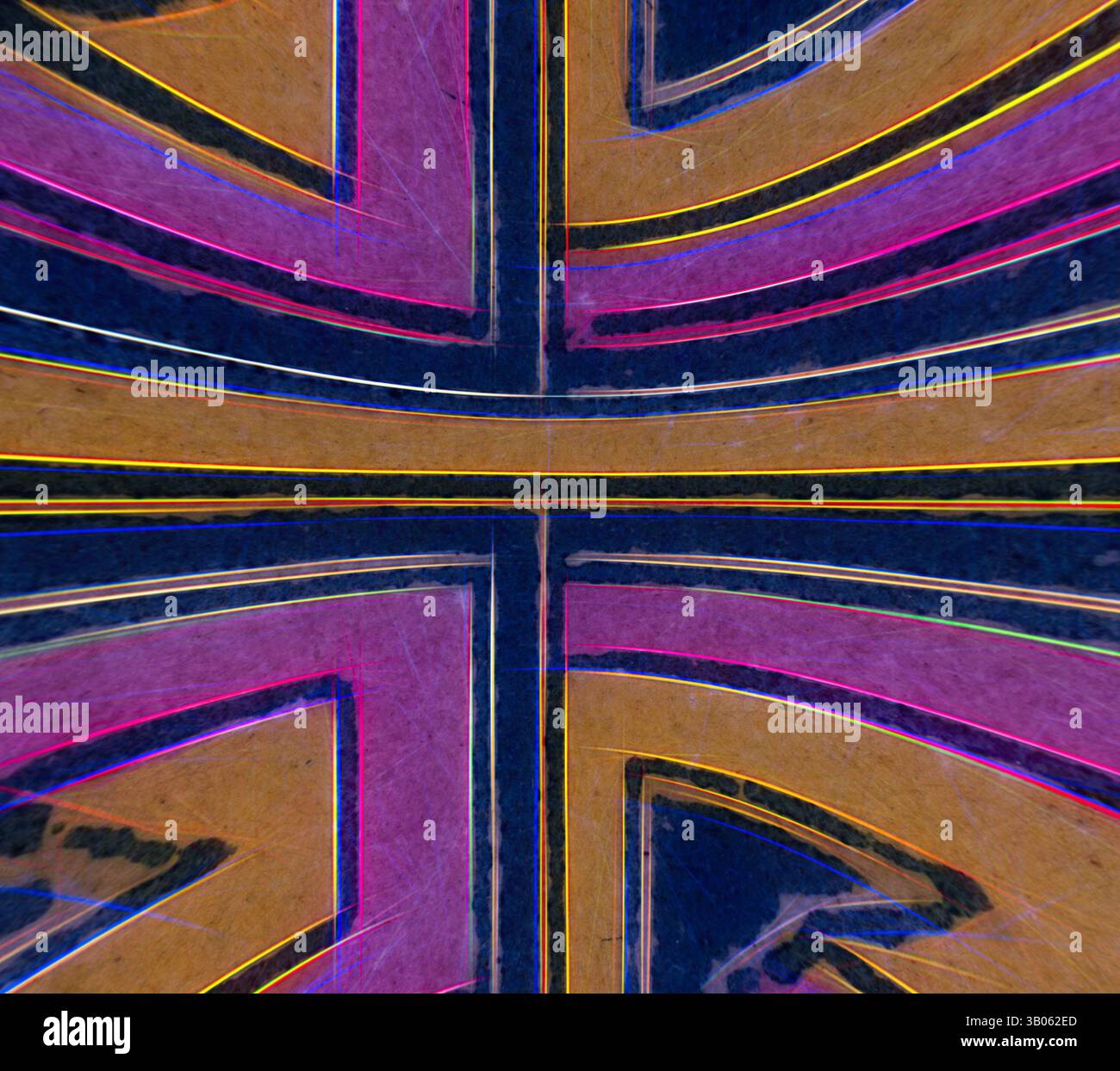 A vibrant abstract design featuring bold geometric shapes intertwined with dynamic lines in ...