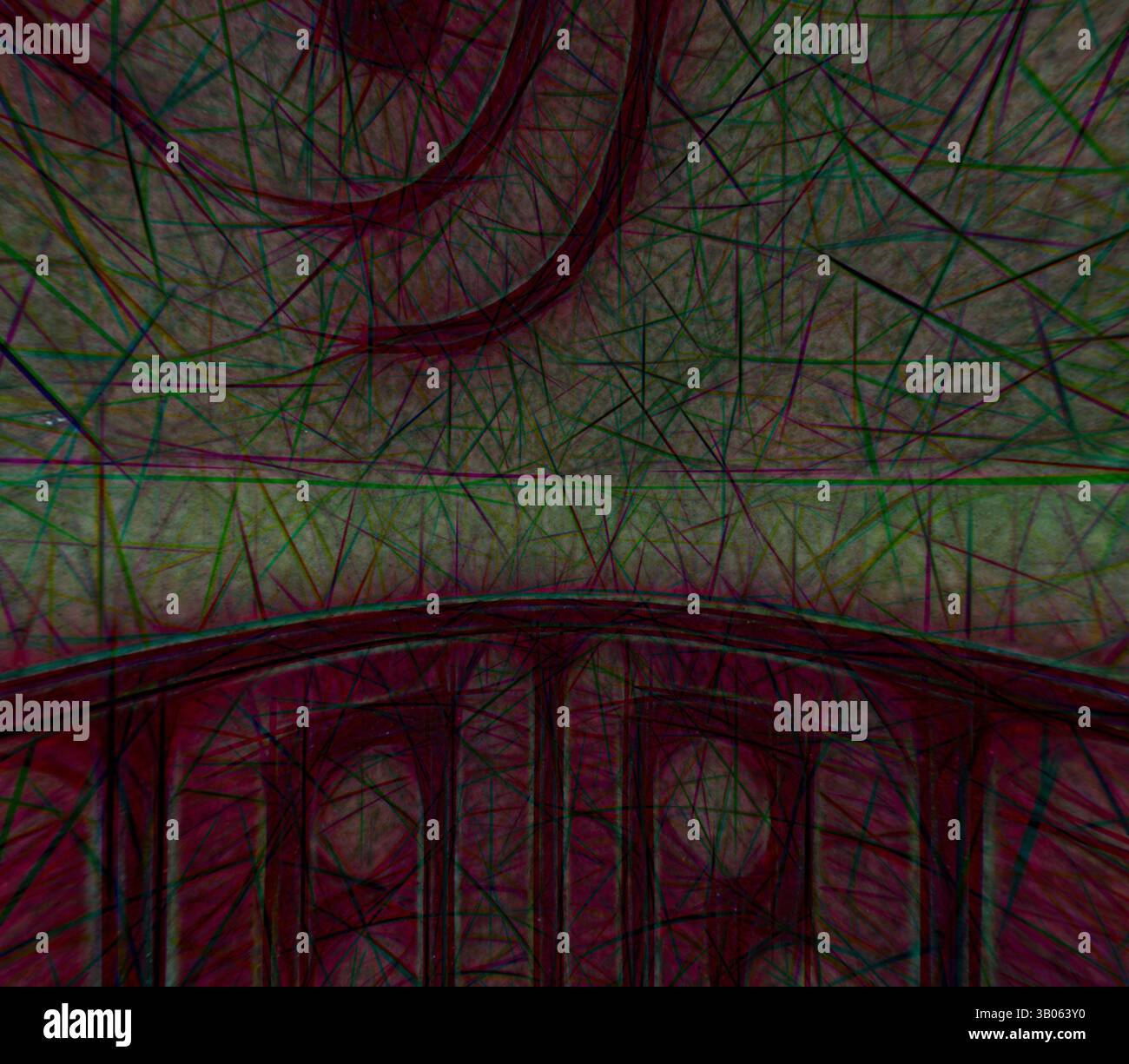 A complex network of vibrant colors and intricate lines forms an ...