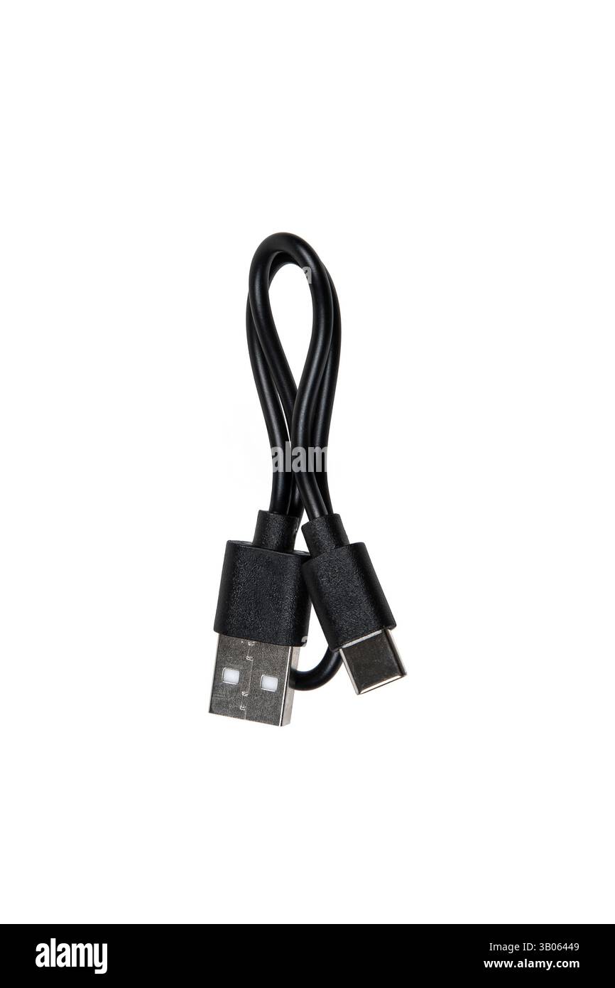 Compact black USB to Type-C charging cable, ideal for travel, power ...