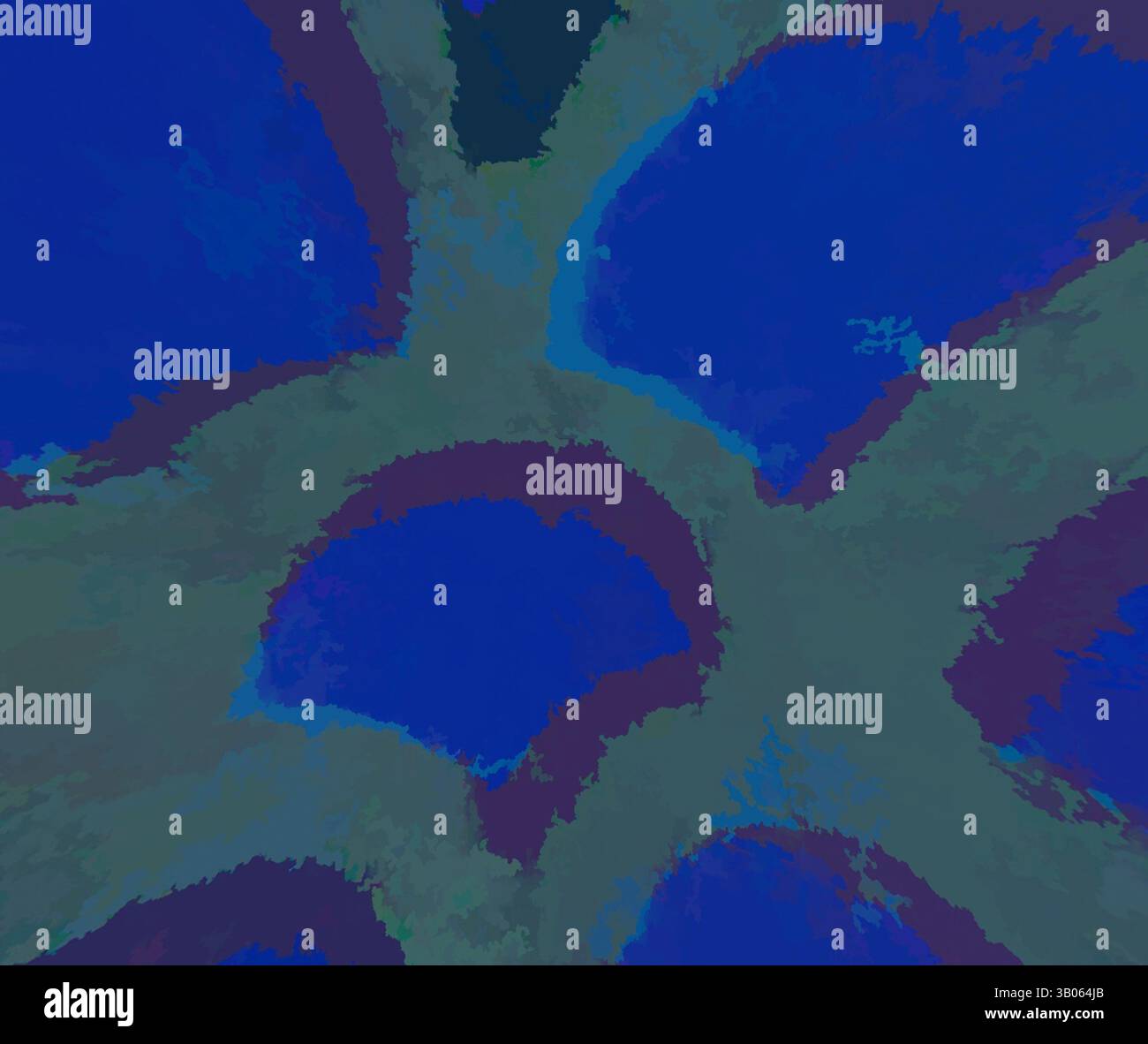 Swirling blue and green forms overlap and intertwine, creating a dynamic composition that evokes ...