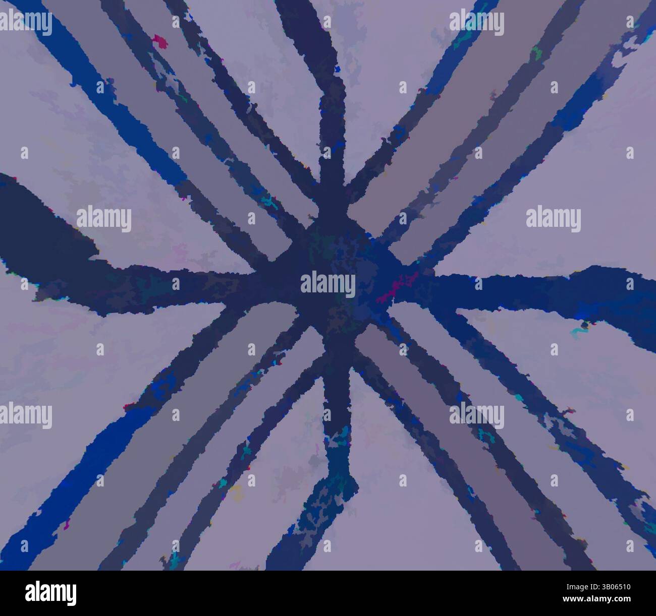 An abstract composition featuring bold, intersecting lines radiating ...