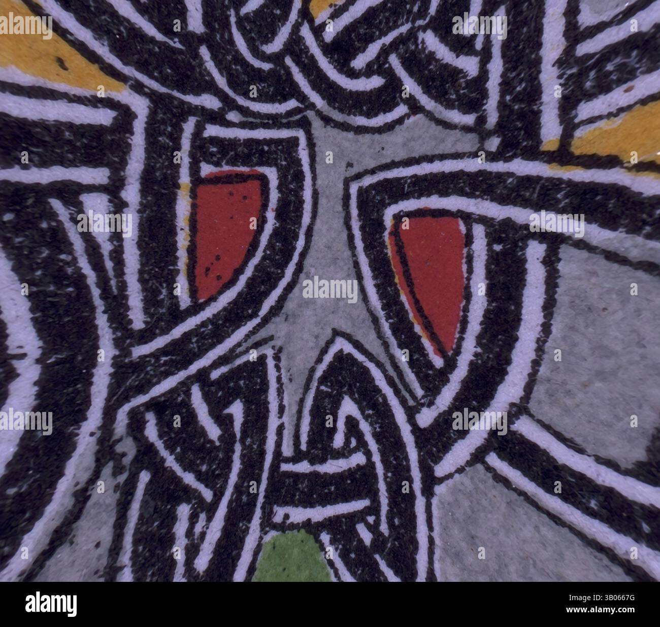 An intricate design featuring interwoven lines and bold shapes in ...