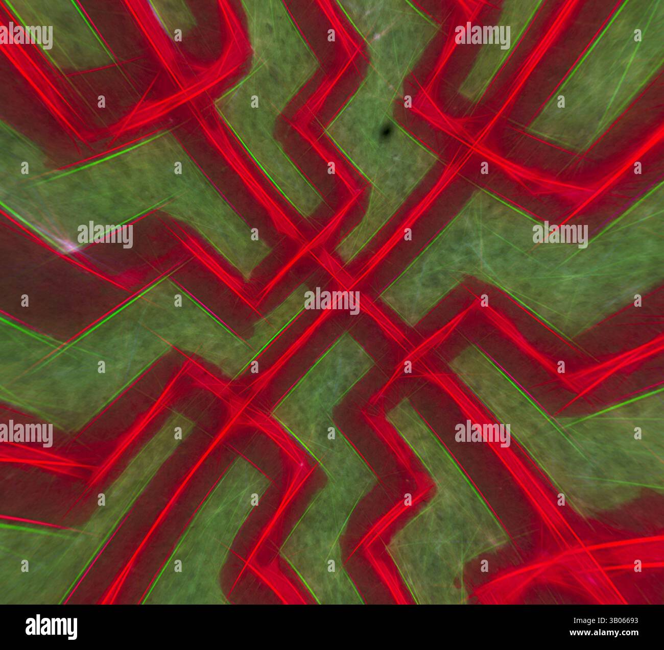 A dynamic abstract composition featuring bold red lines that intersect ...