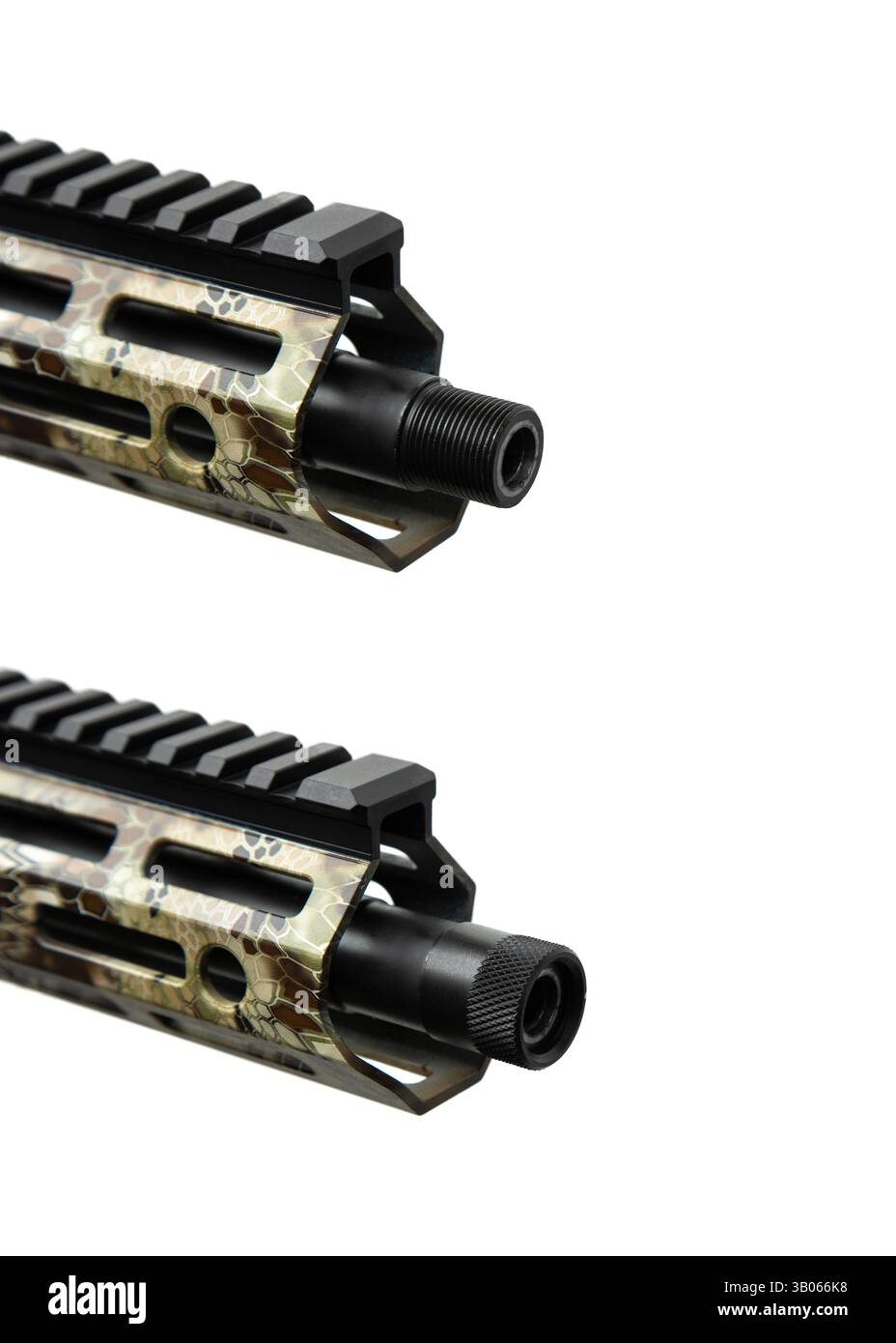 Close-up of AR-15 barrel muzzle showing threads and installed thread ...