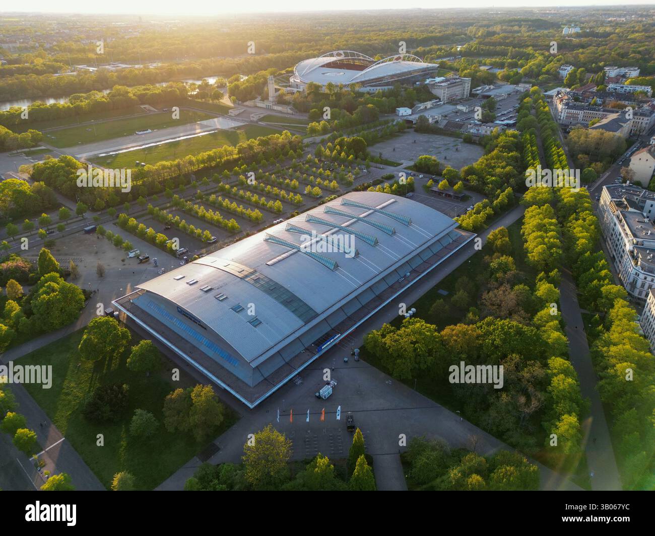 Leipzig, Germany. 23rd Apr, 2025. The evening sun shines on the Red ...