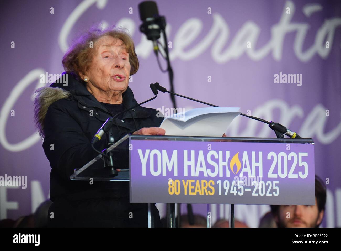 Bergen-Belsen survivor Susan Pollack speaking at the 80th Anniversary ...