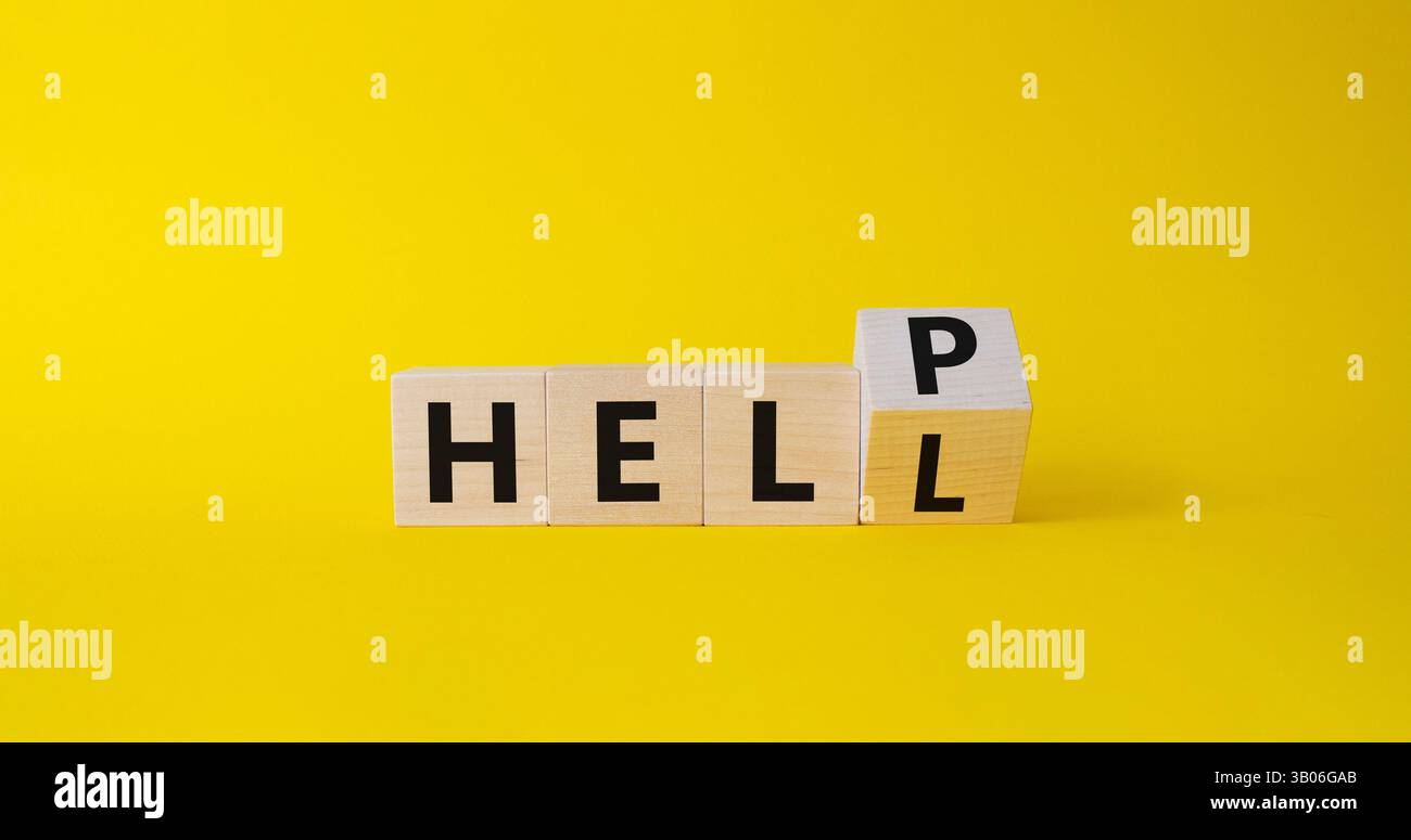 Help vs Hell symbol. Turned wooden cubes with words Hell and Help ...