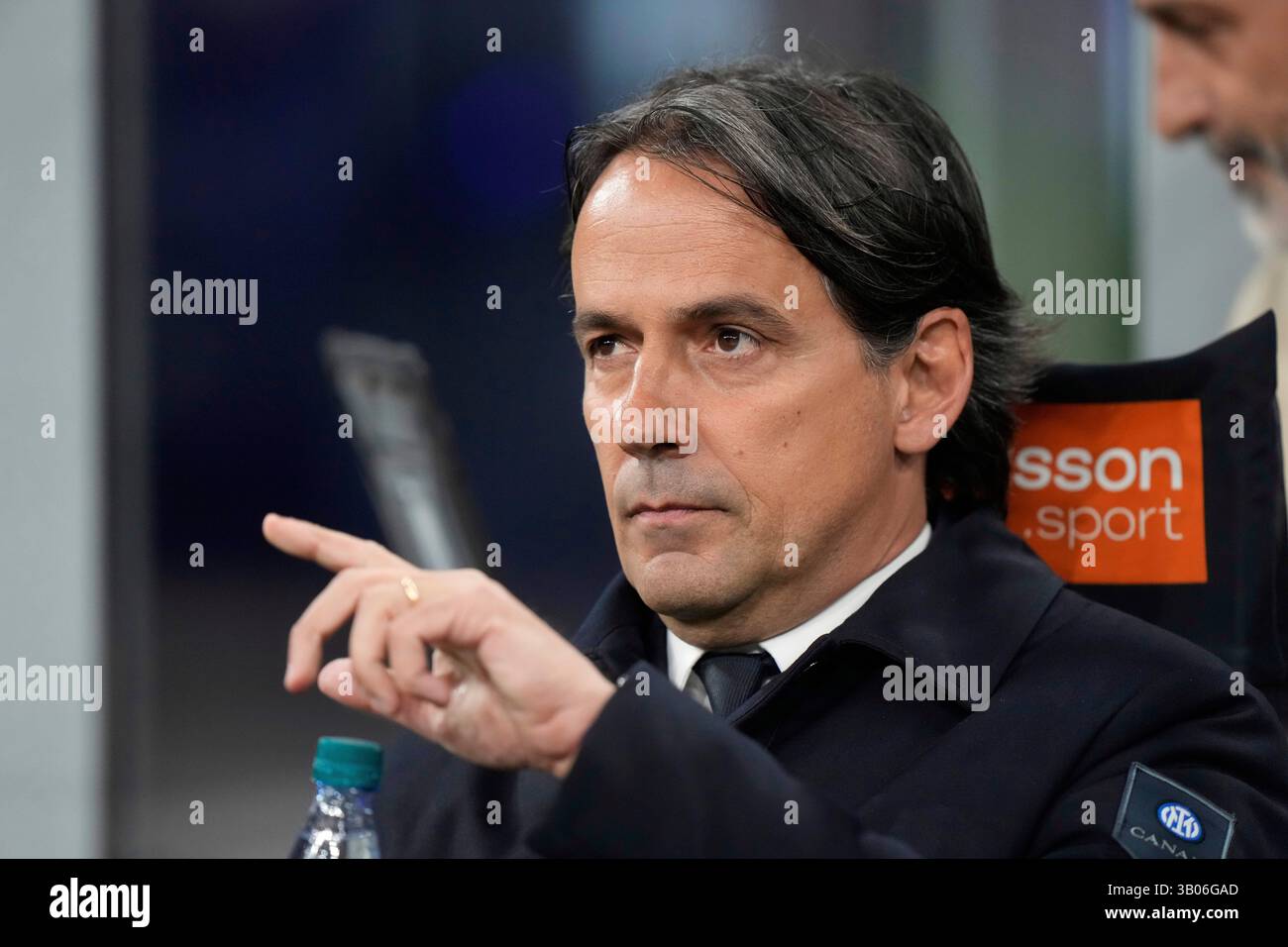 Inter Milan's head coach Simone Inzaghi sits before the Italian Cup ...