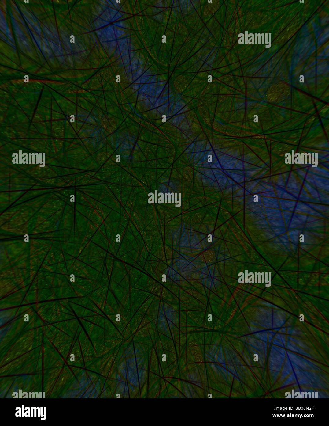 A tangled web of green and blue hues intertwines, creating an abstract ...